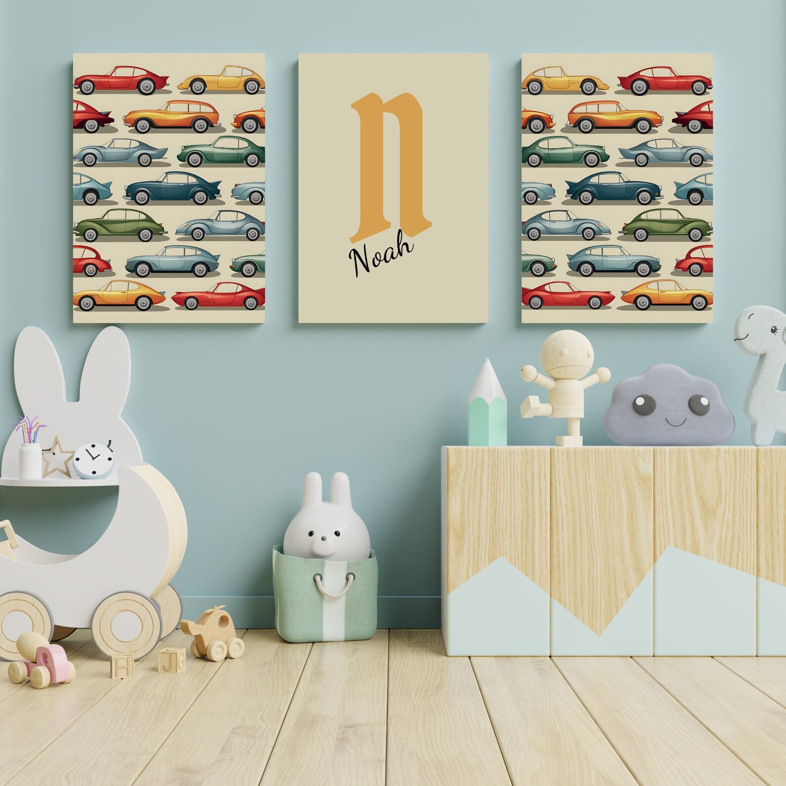 Retro Rides Wall Art Set, Custom Car Themed Print, Personalized Nursery ...