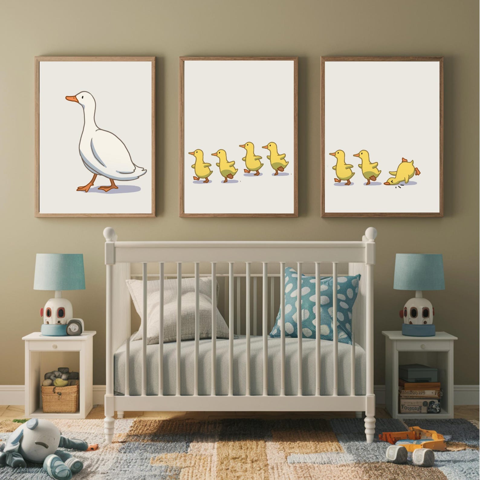 Adorable Duck Family Print, Nursery Wall Art Set of 3, Baby Room Animal ...