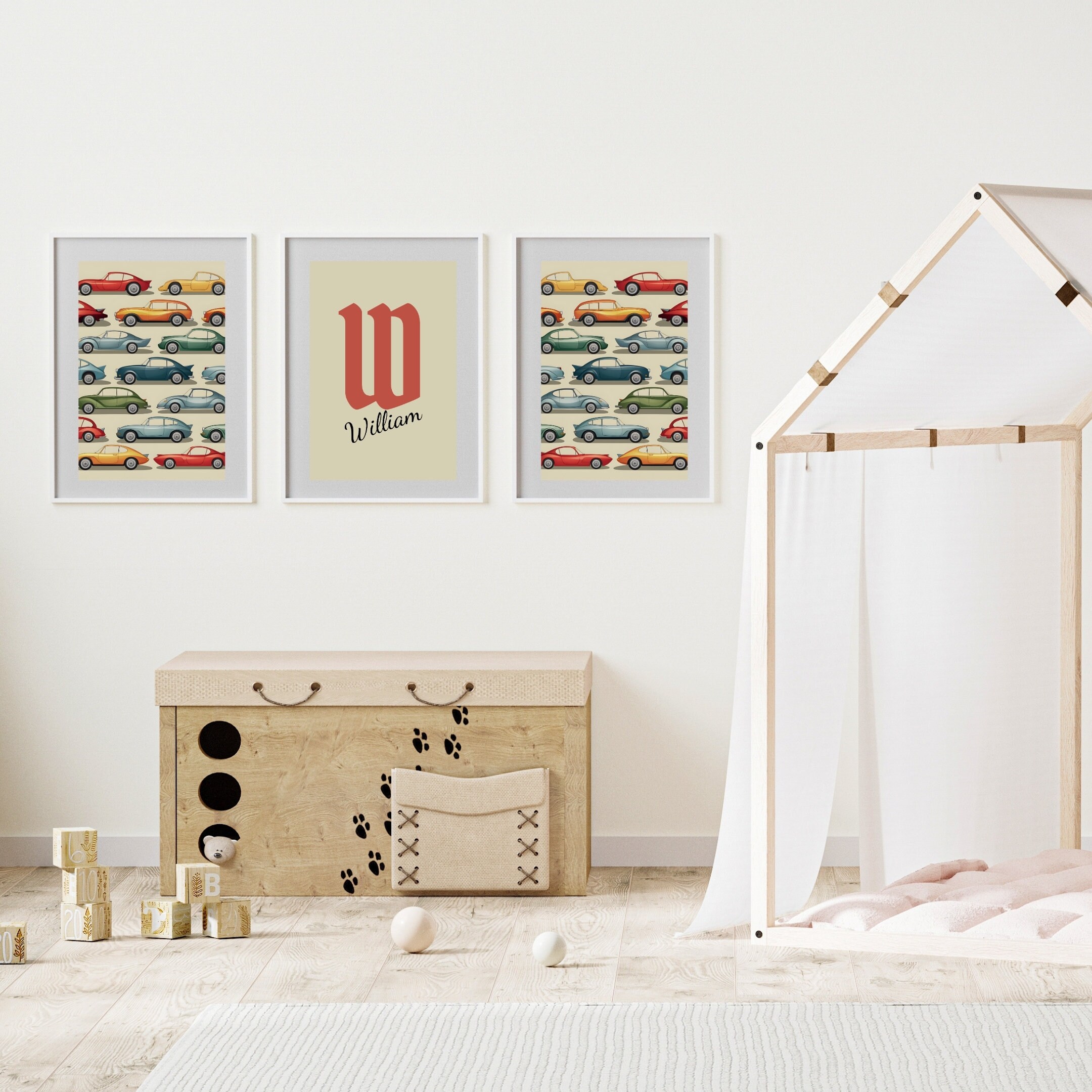 Retro Rides Wall Art Set, Custom Car Themed Print, Personalized Nursery ...