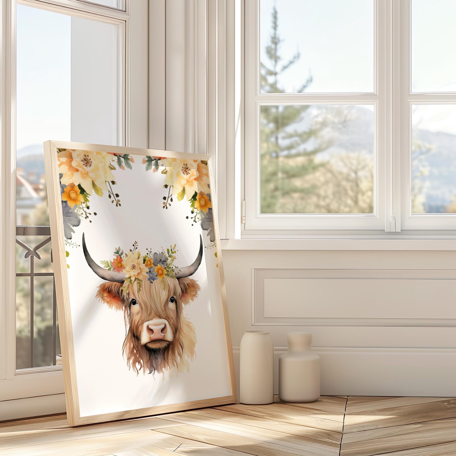 Highland Cow Printable, Floral Crown Highland Print, Scotland Cow ...