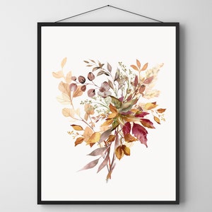 Autumn Botanical Prints, Minimalist Wall Art, Fall Colors Print, Modern ...