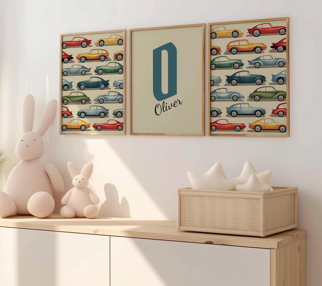 Retro Rides Wall Art Set, Custom Car Themed Print, Personalized Nursery ...