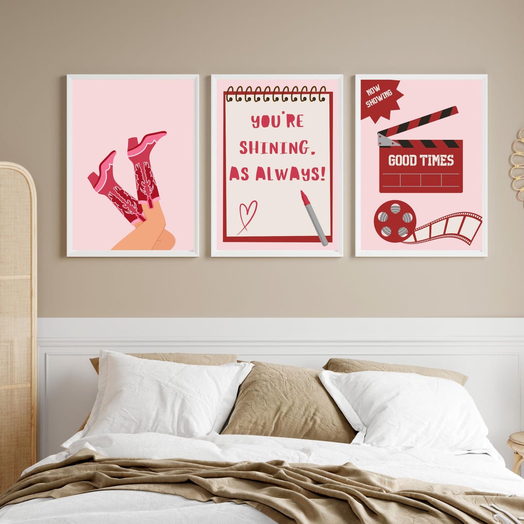 Good Times Poster, Pink Aesthetic Wall Art Set of 3, Dorm Room Prints ...
