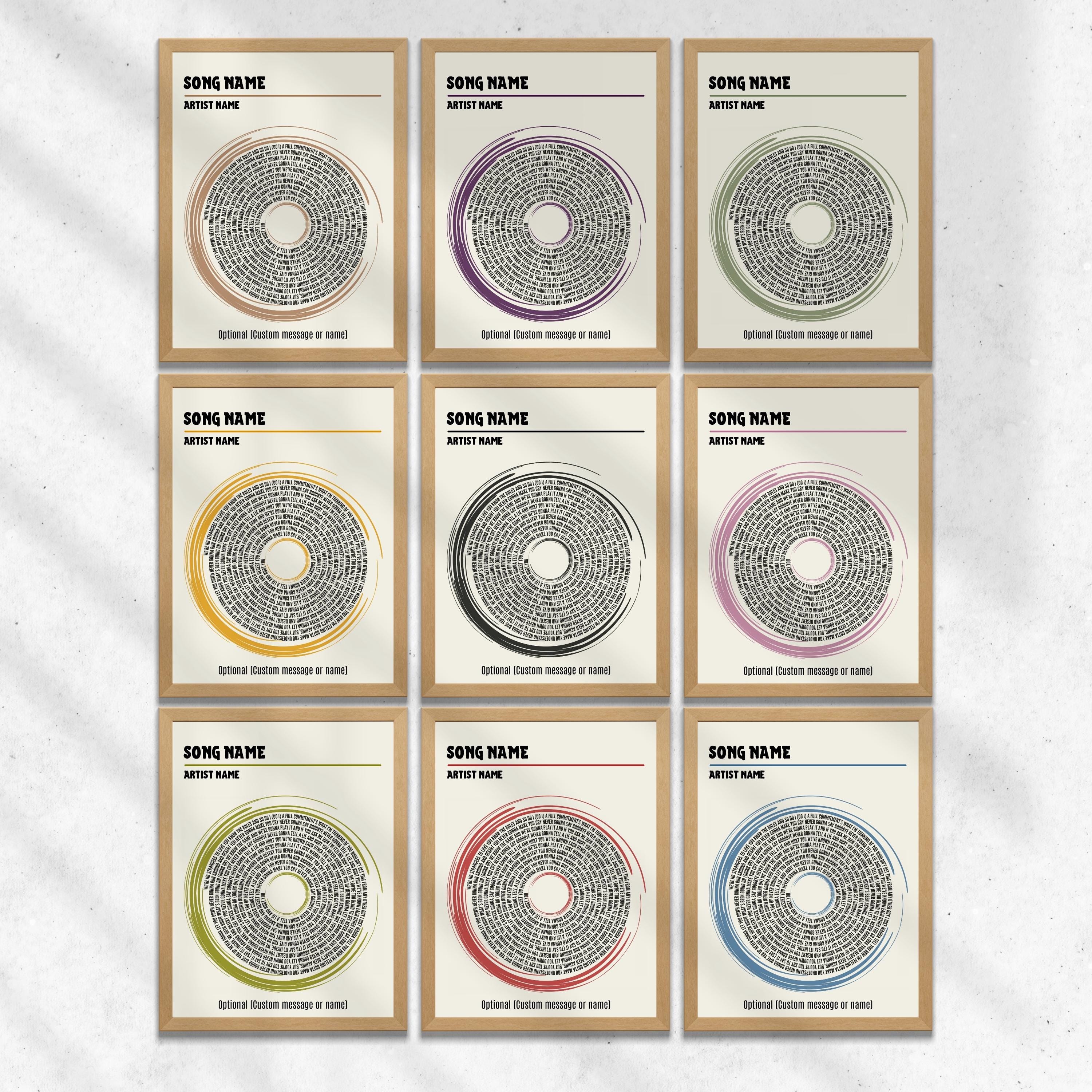 Vinyl Lyrics Print, Personalized Music Poster, Spiral Lyric Poster ...