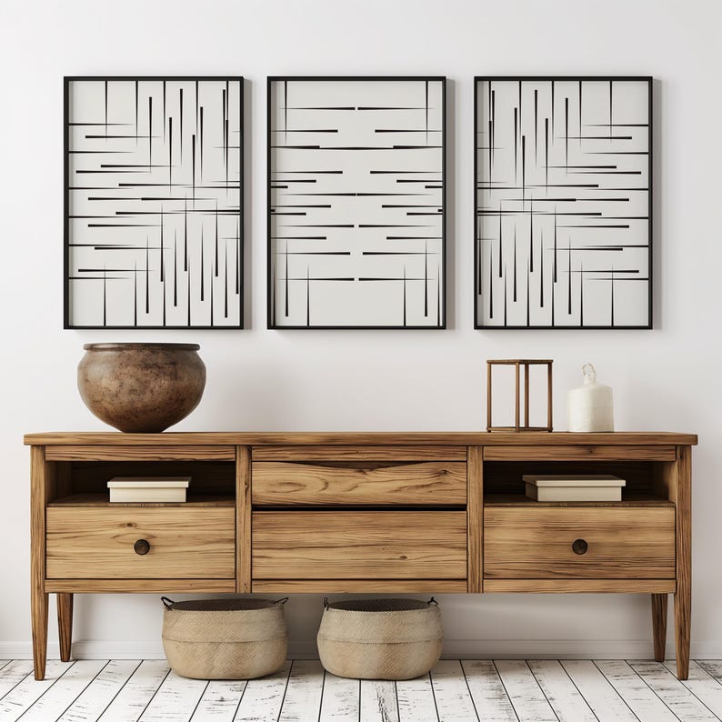 Modern Minimalist Line Art Print Set of 3, Geometric Abstract Wall Art ...