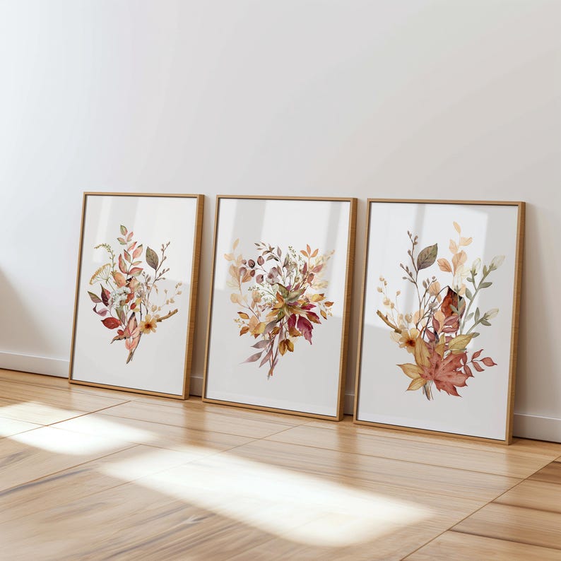 Autumn Botanical Prints, Minimalist Wall Art, Fall Colors Print, Modern ...