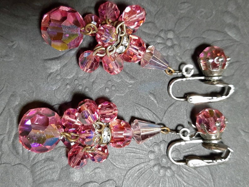 Vintage Pink Dangle Clip Earrings - Etsy