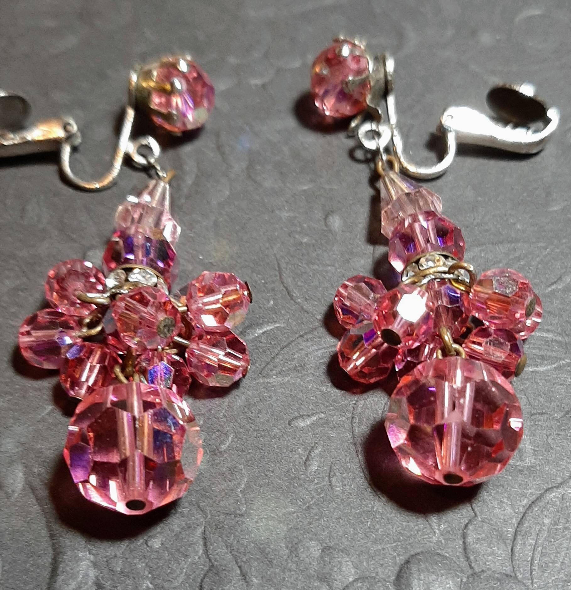 Vintage Pink Dangle Clip Earrings - Etsy