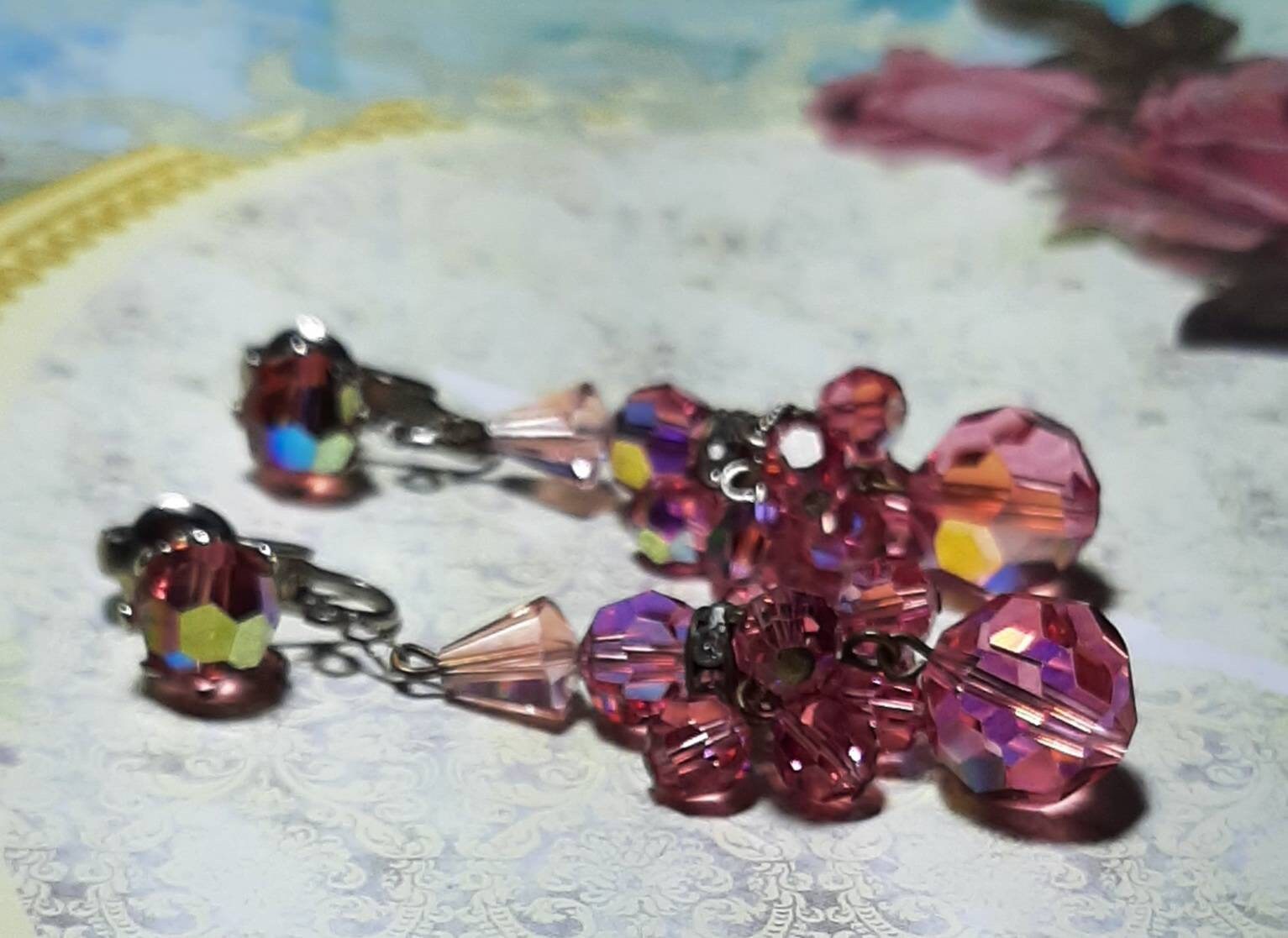 Vintage Pink Dangle Clip Earrings - Etsy