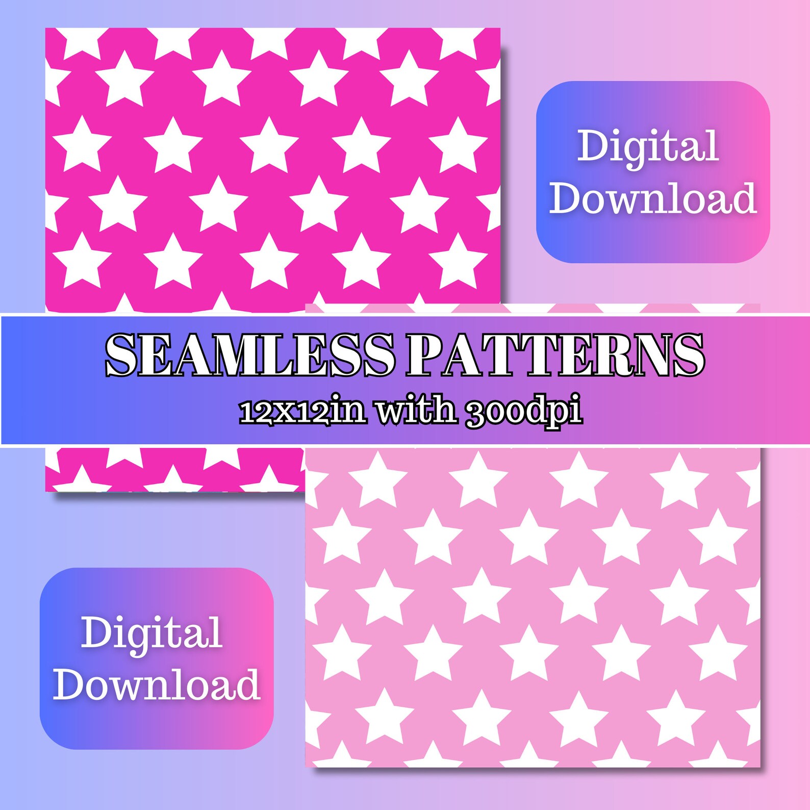 10pk Star Brite Seamless Digital Papers, Simple White Stars on ...
