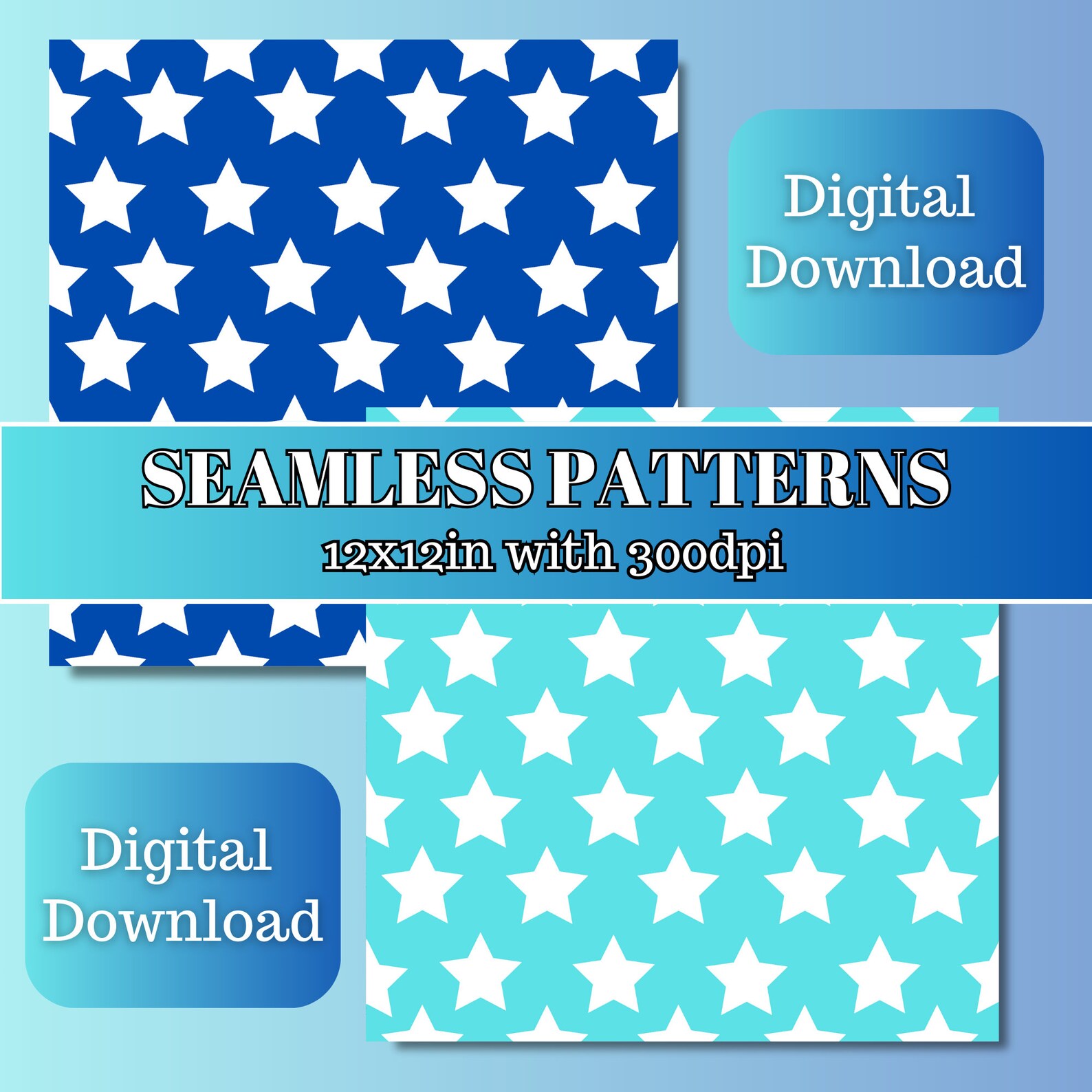 10pk Star Brite Seamless Digital Papers, Simple White Stars on ...