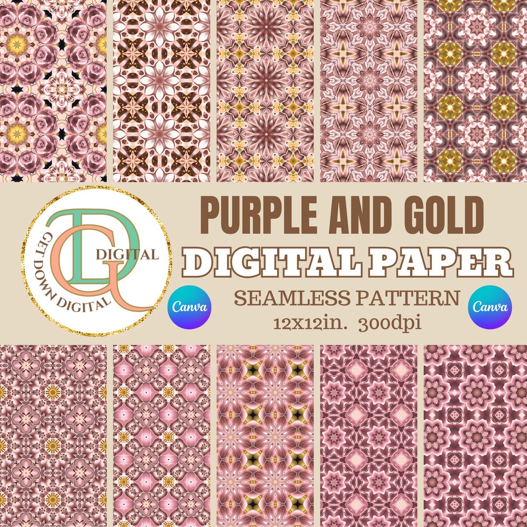 10pk Purple and Gold Boho Seamless Digital Papers, Beautiful, Unique ...