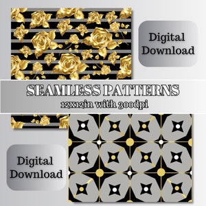 10pk Elegant Black N Gold Seamless Digital Papers, Beautiful, Elegant ...