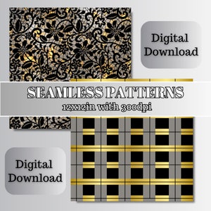 10pk Elegant Black N Gold Seamless Digital Papers, Beautiful, Elegant ...
