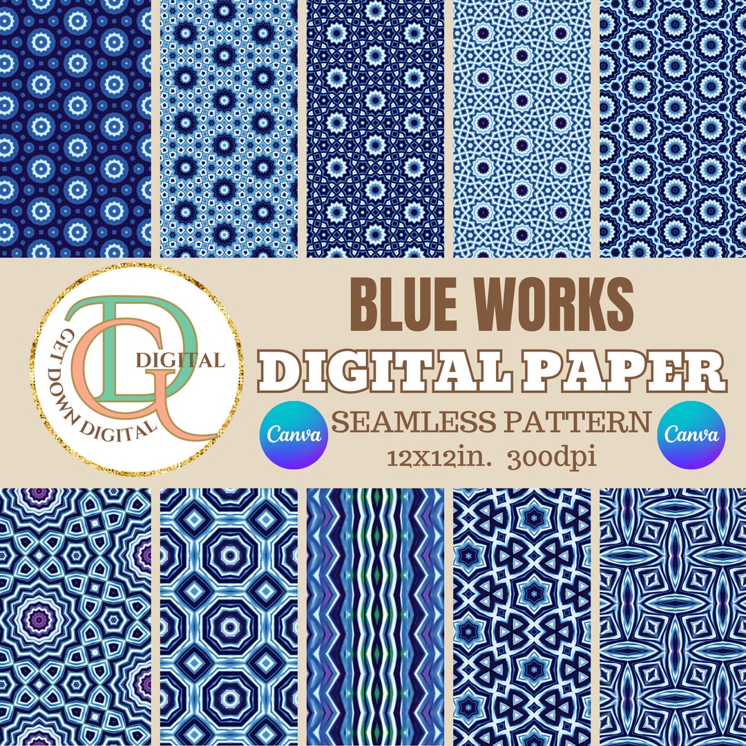10 Blue Works Seamless Digital Papers, Beautiful Unique Patterns to Use ...