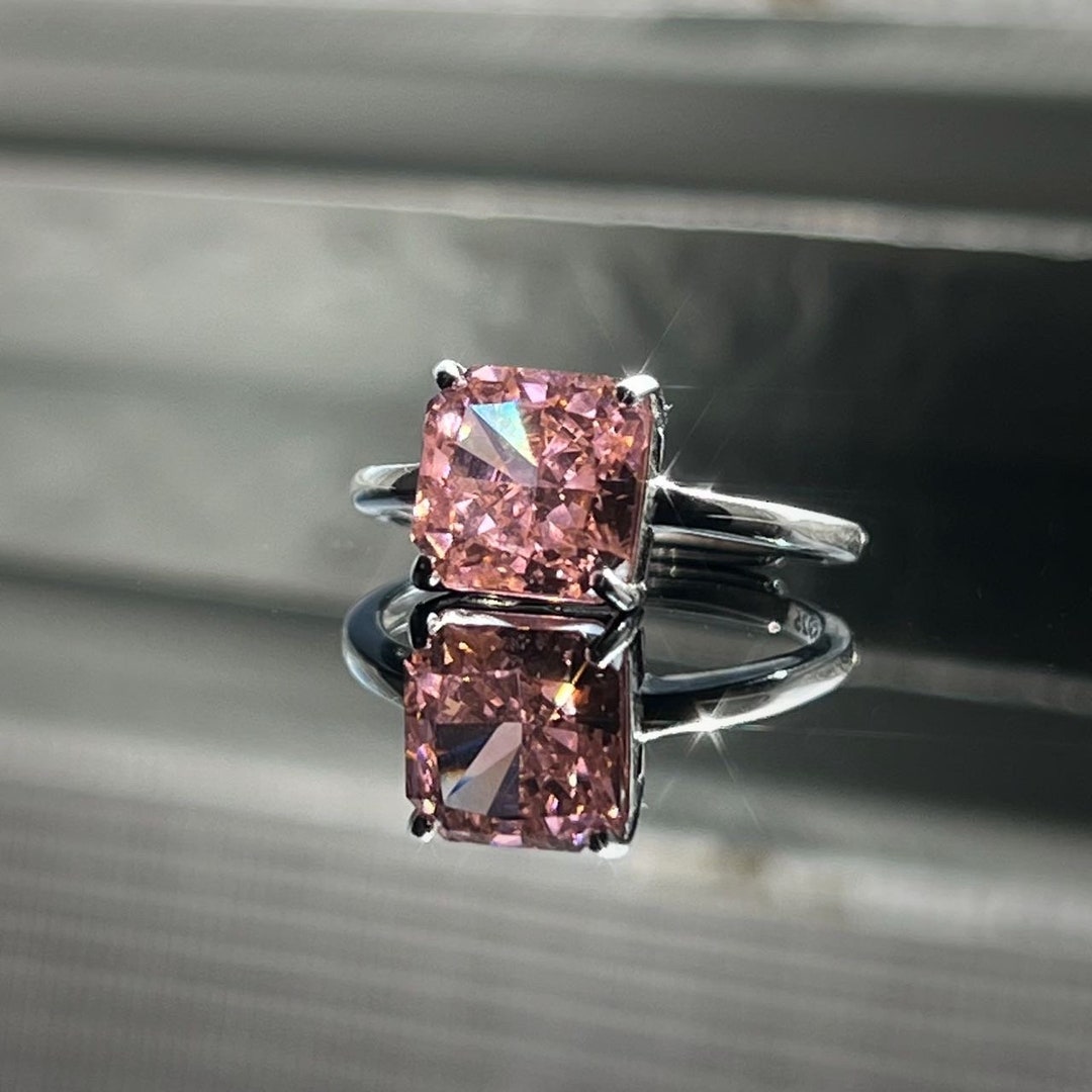 8mm Ice Cut Square Chamfer Padparacha Zircon Ring,adjustable Ring,s925 ...