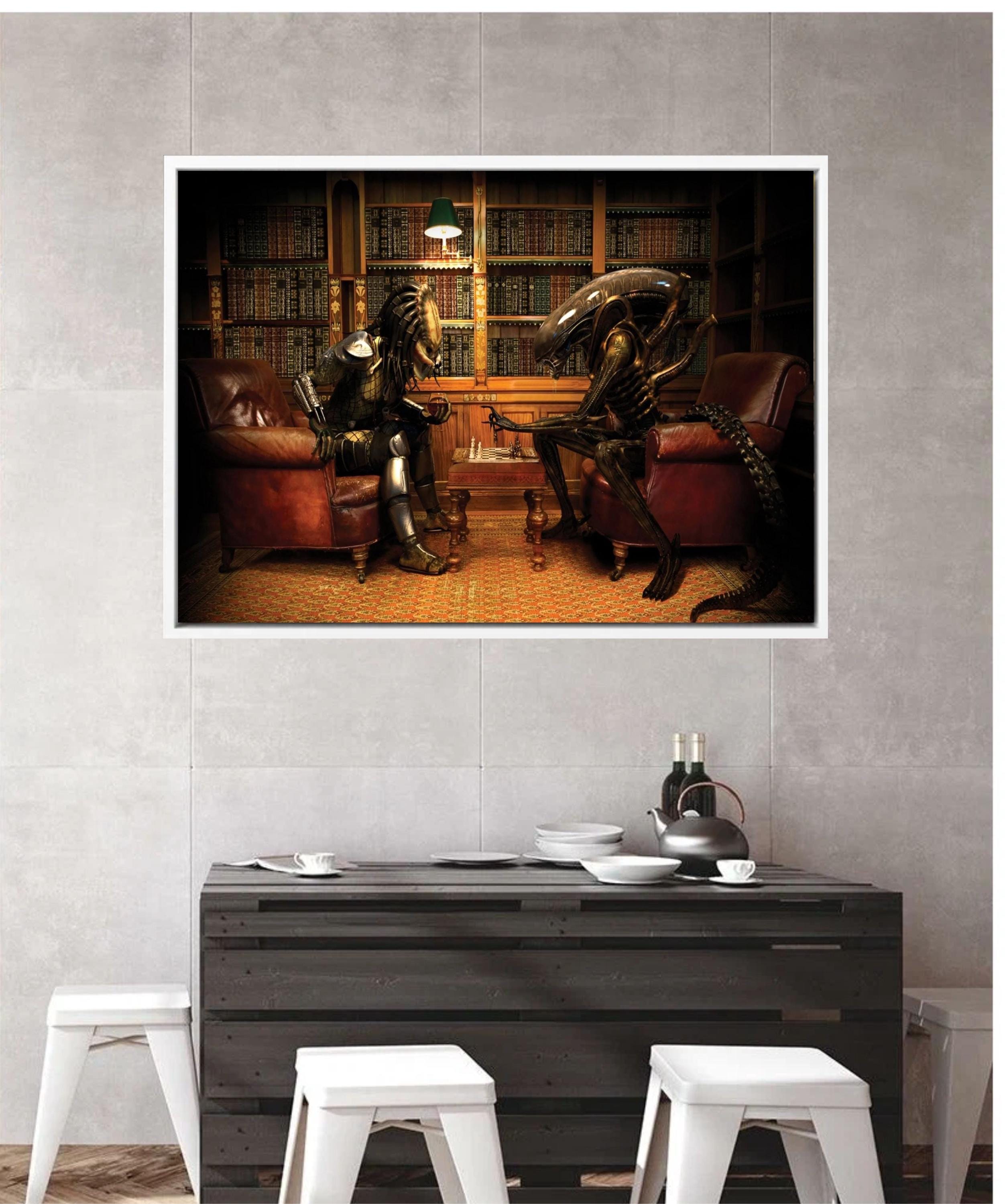 Alien Vs Predator Playing Chess Wall Art Home Decor Hand Made Canvas ...