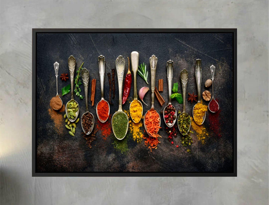 Spices Canvas Art Print, Kitchen Wall Art Herbs Spices Cooking, Vegan ...