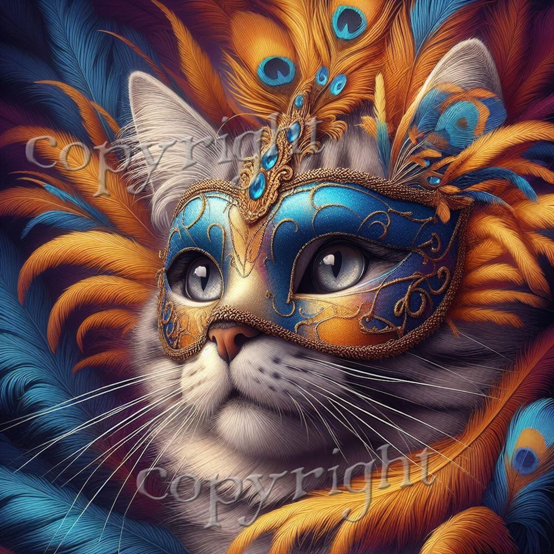 Masked Kitty, Cat Wearing Mask, Venice, Venetian Mask, Feathers ...