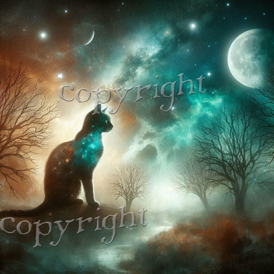 Mysterious Black Cat in a Magical Landscape. Fantasy, Mystery, for a ...