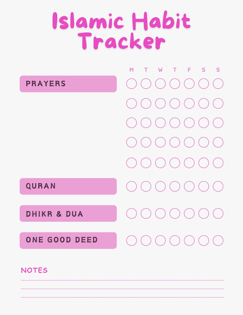 Islamic Habit Tracker Kids Girls Planners Templates - Etsy