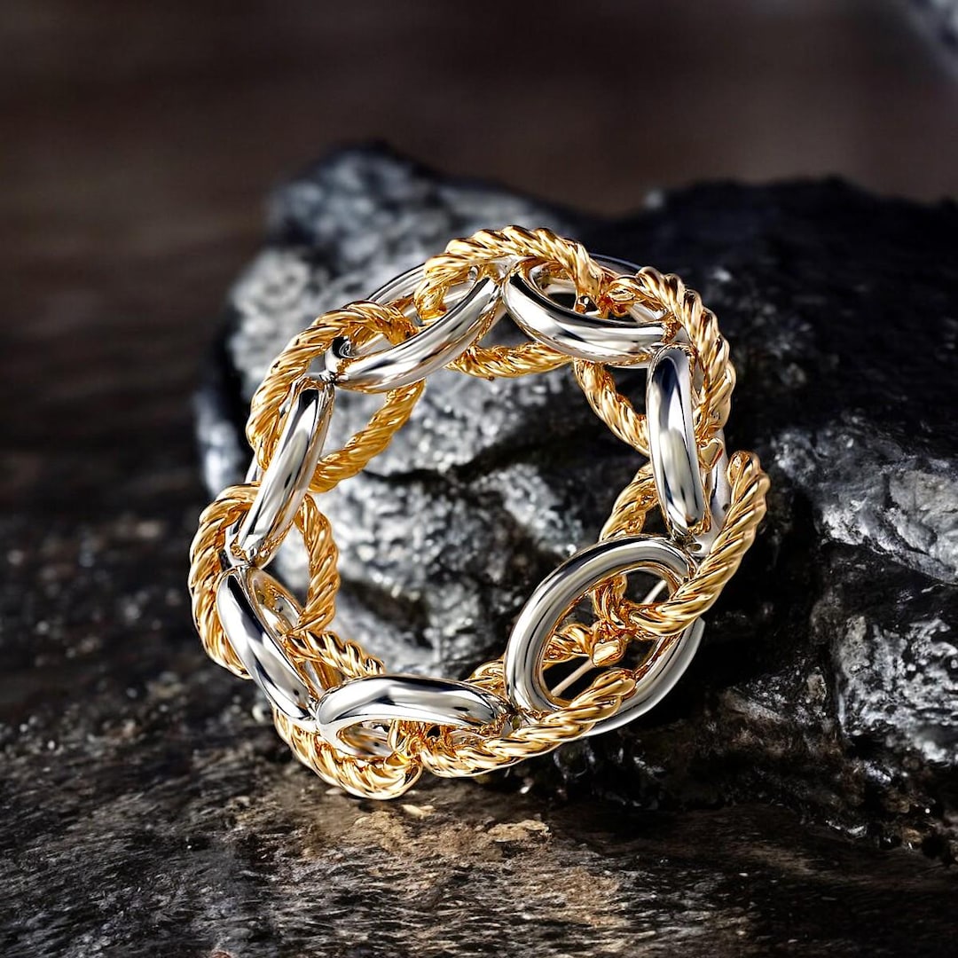 Twisted Chain Bracelets for Women, Two Tone Chunky Metal Chain Bracelet ...