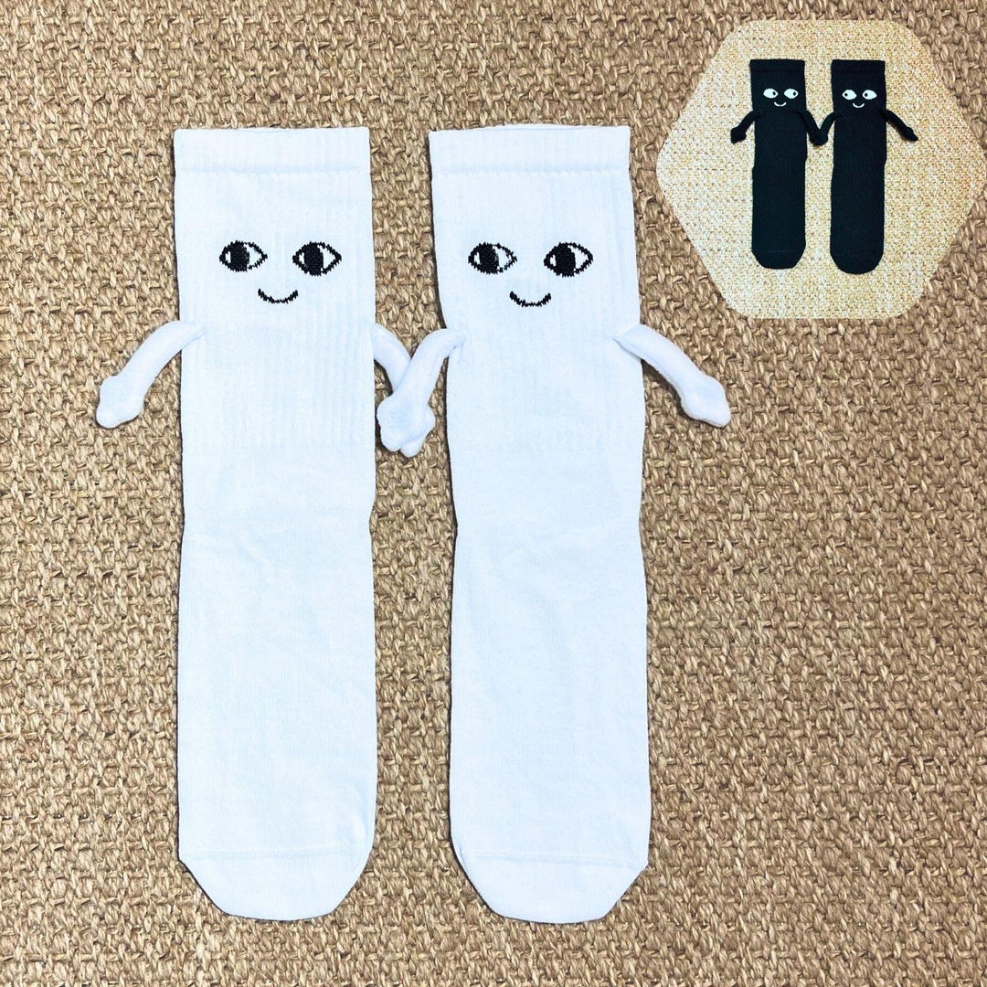 Couple Holding Hands Socks, Magnetic Patterned Socks, White Colored ...