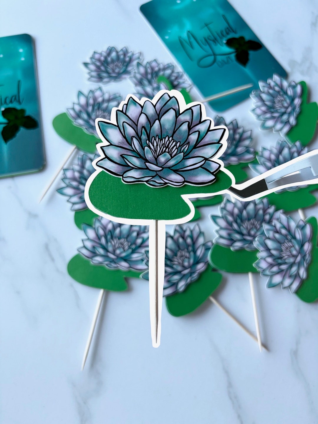 Teal Lotus Cupcake Toppers, Lotus Cupcake Toppers, Cake Topper, Lily ...