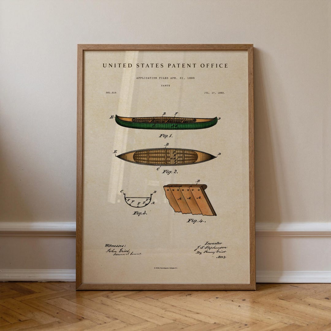 Canoe Patent Watercolor Print | Vintage Sports & Cabin Decor | Lake ...