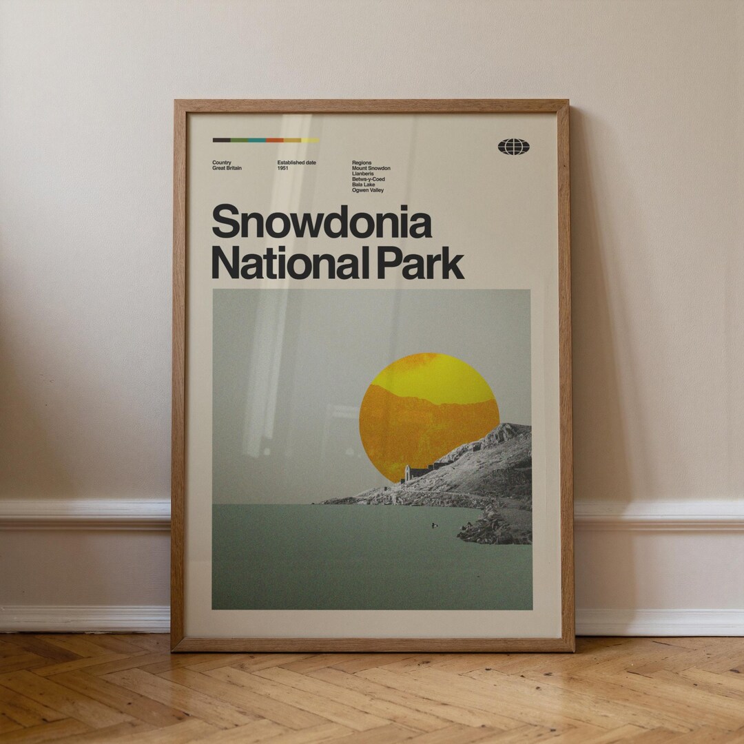 Snowdonia National Park Poster, Mid-century Modern Wales Travel Print ...