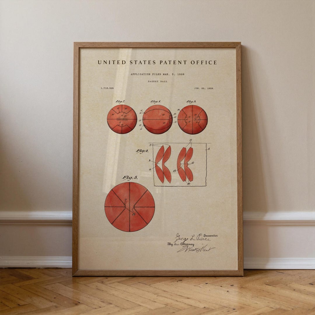 Basketball Patent Print, Hand-painted Watercolor Vintage Football Art ...