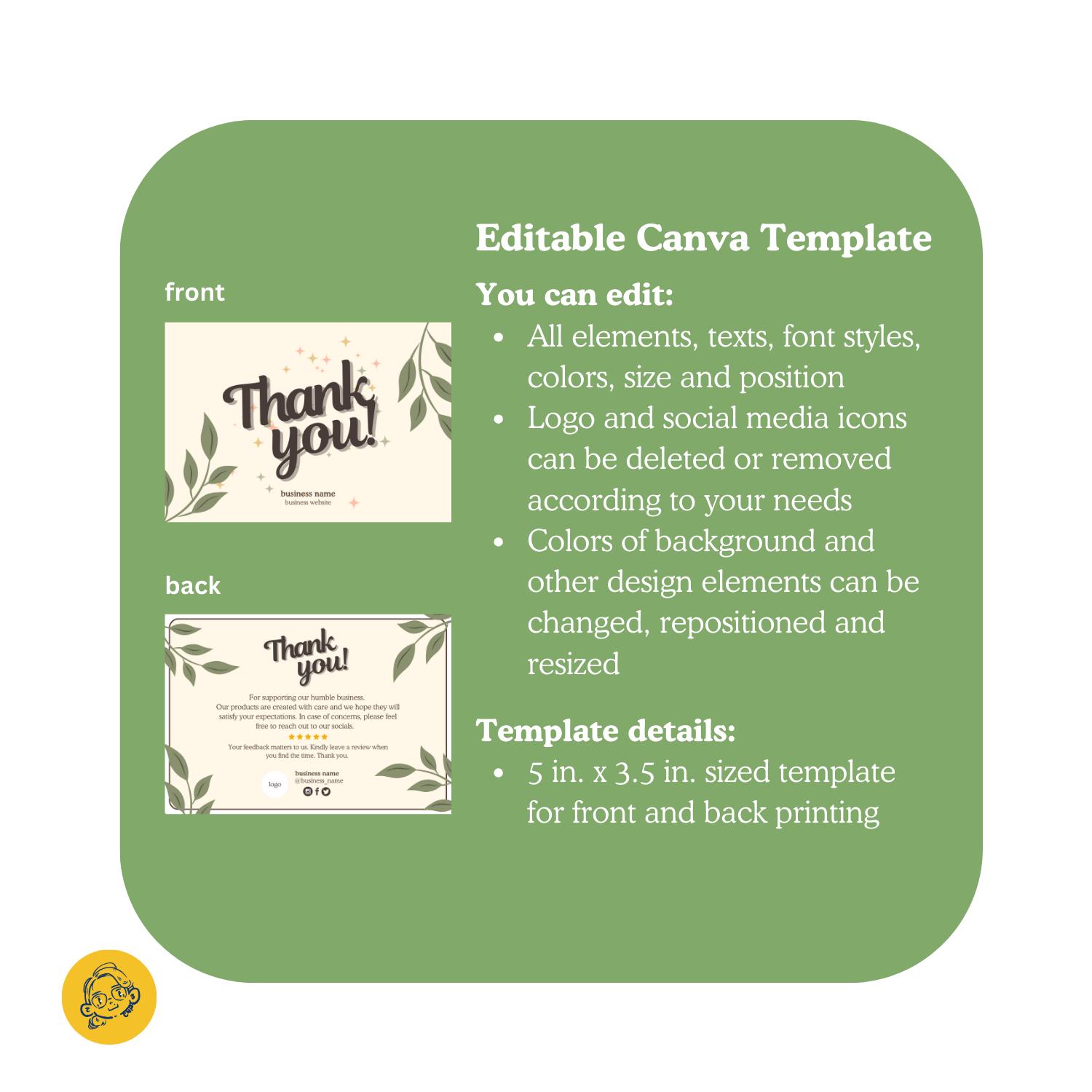 Simple Thank You Card Editable Canva Template - Etsy