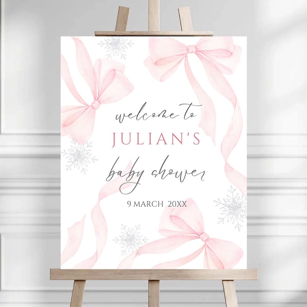 Pink Bow Baby Shower Welcome Sign Editable Canva Template Pink Ribbon ...