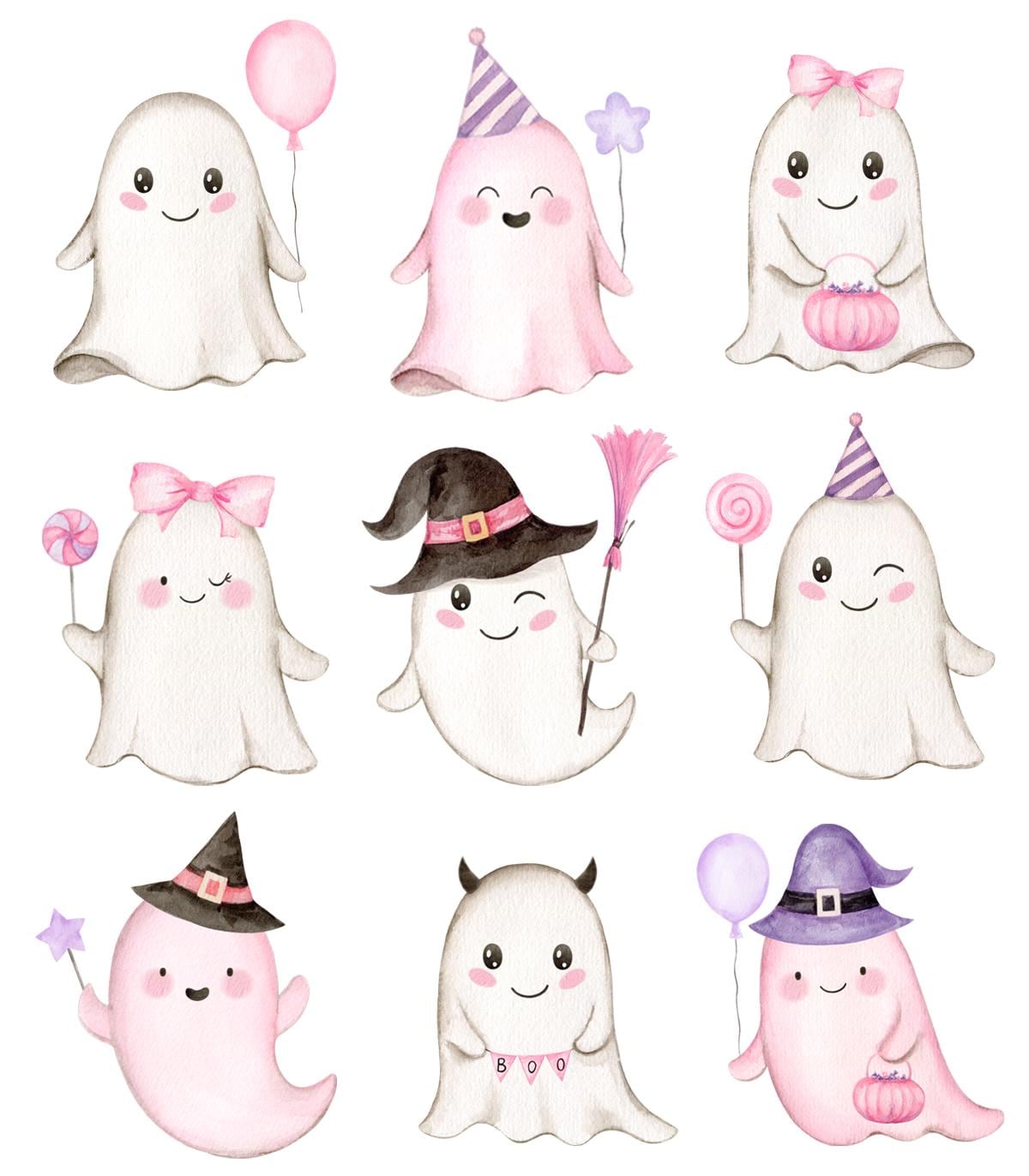 Pink Halloween Watercolor Clipart, Cute Halloween Clipart, Pink Pumpkin ...