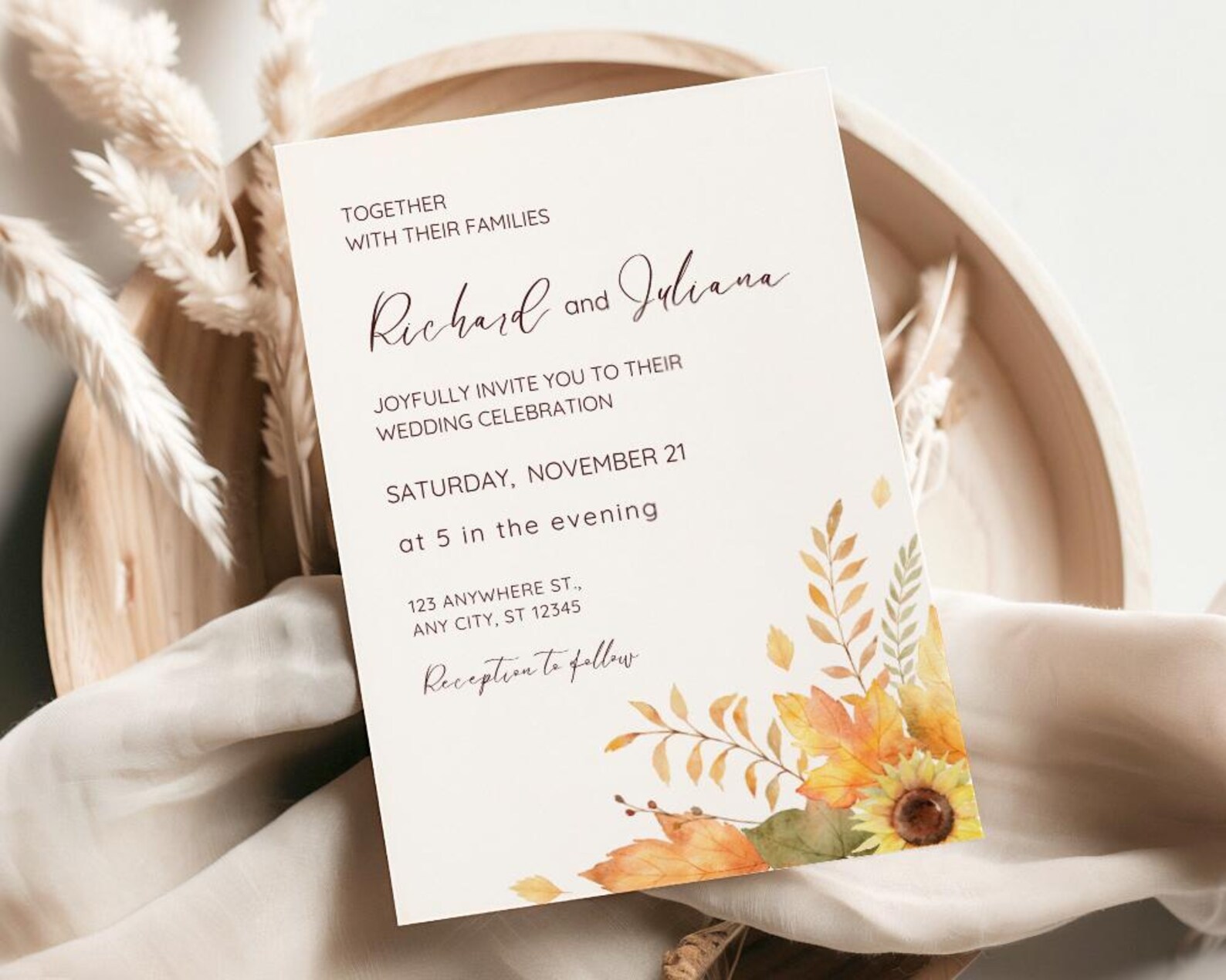 Rustic Sunflower Wedding Invitation Suite, Cozy Autumn Wedding ...