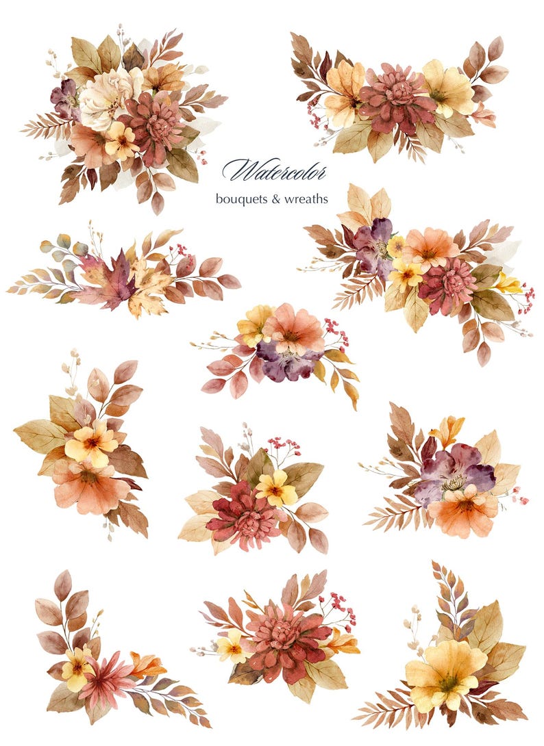 Watercolor Autumn Clipart, Fall Leaves Clipart, Terracotta Autumn ...