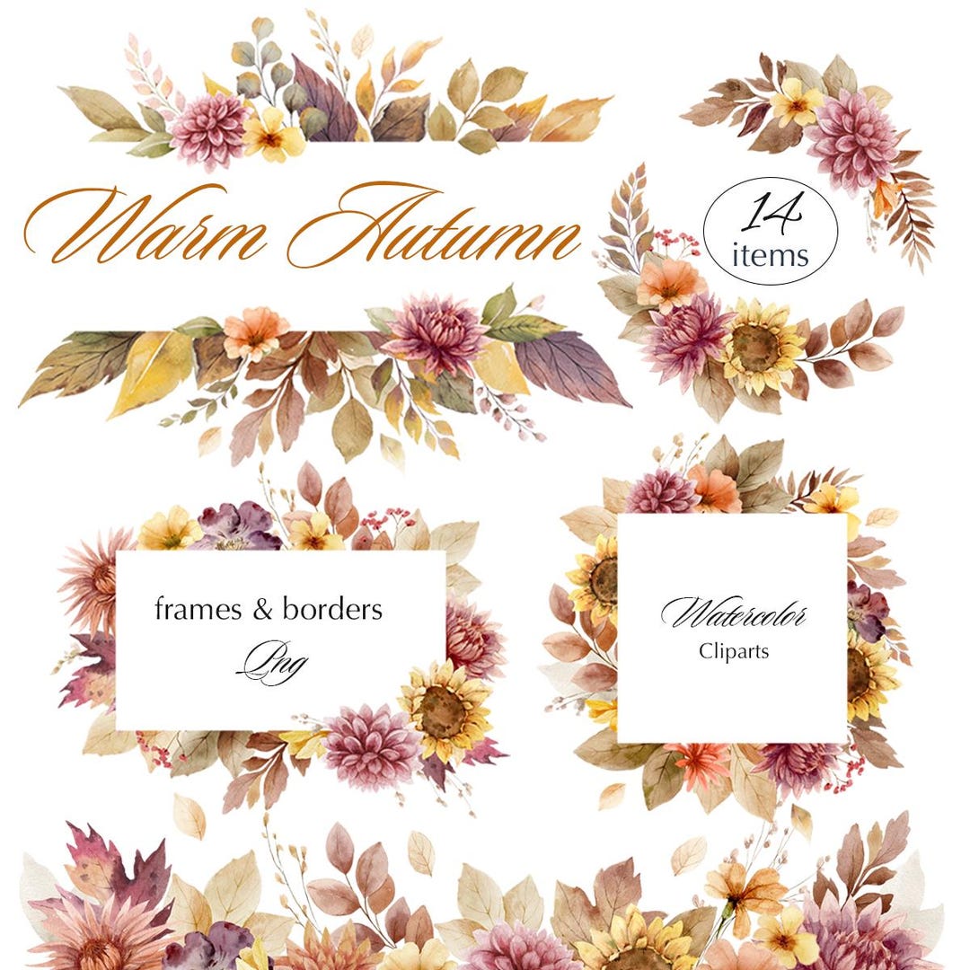 Autumn Frame Border Clipart Fall Frame PNG Watercolor Autumn Clipart ...