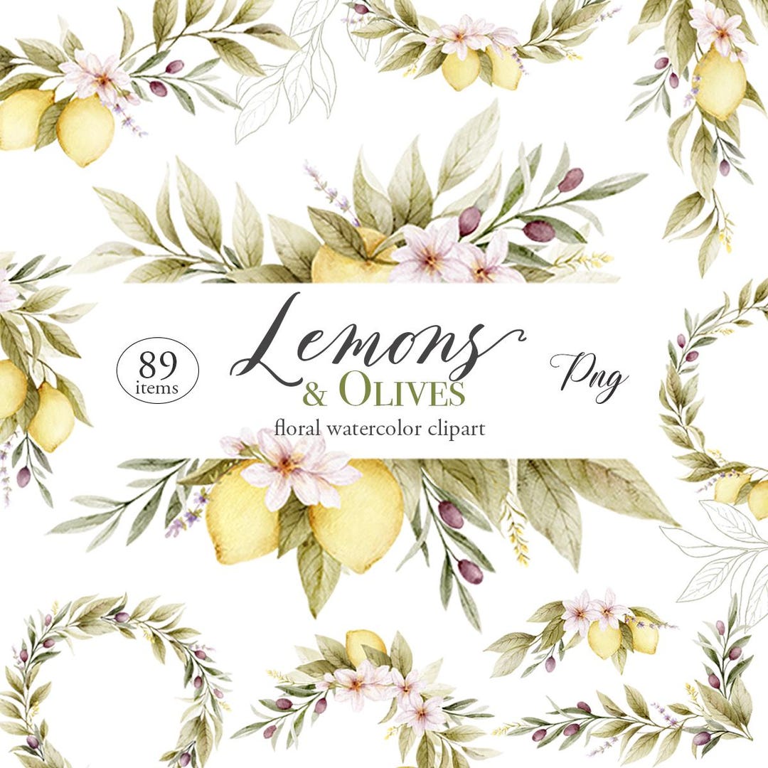 Watercolor Lemon Clipart, Fruit Clipart, Mediterranean Lemon Clipart ...
