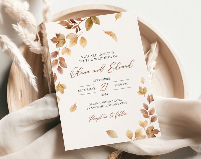 Rustic Autumn Wedding Invite With Neutral Tones, Floral Elegant Fall ...