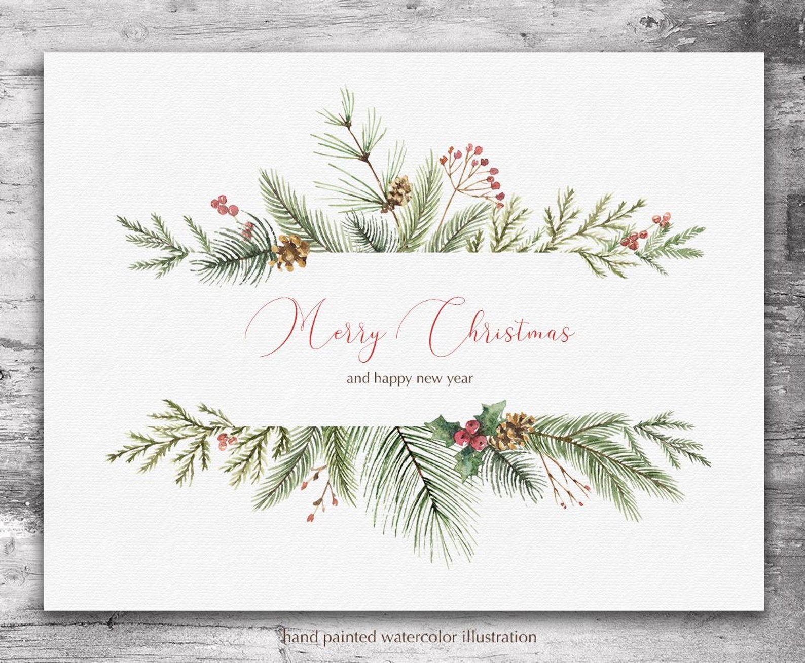 Watercolor Christmas Frame Border Clipart, Holiday Greenery Clipart ...