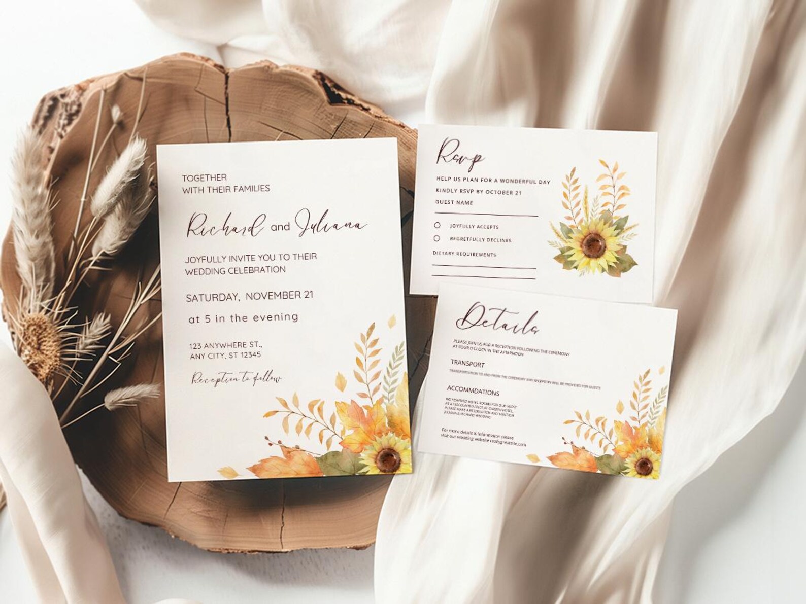Rustic Sunflower Wedding Invitation Suite, Cozy Autumn Wedding ...