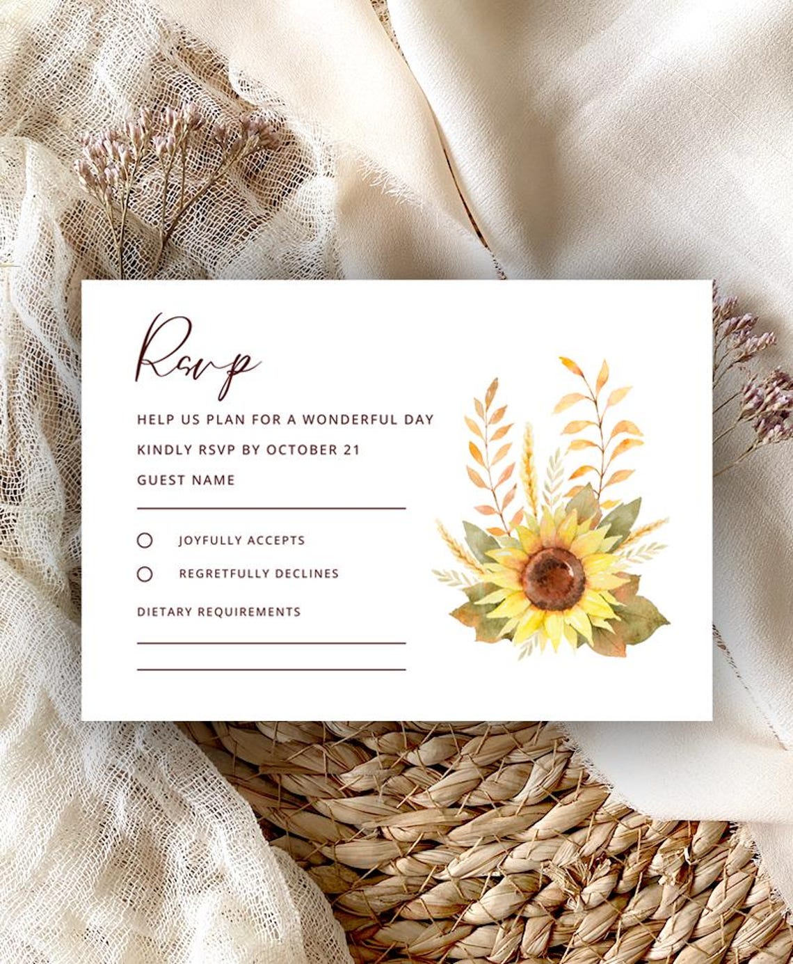Rustic Sunflower Wedding Invitation Suite, Cozy Autumn Wedding ...