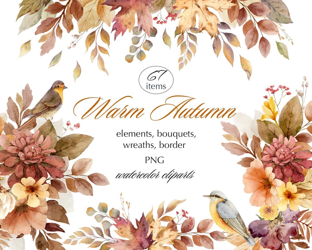 Watercolor Autumn Clipart, Fall Leaves Clipart, Terracotta Autumn ...