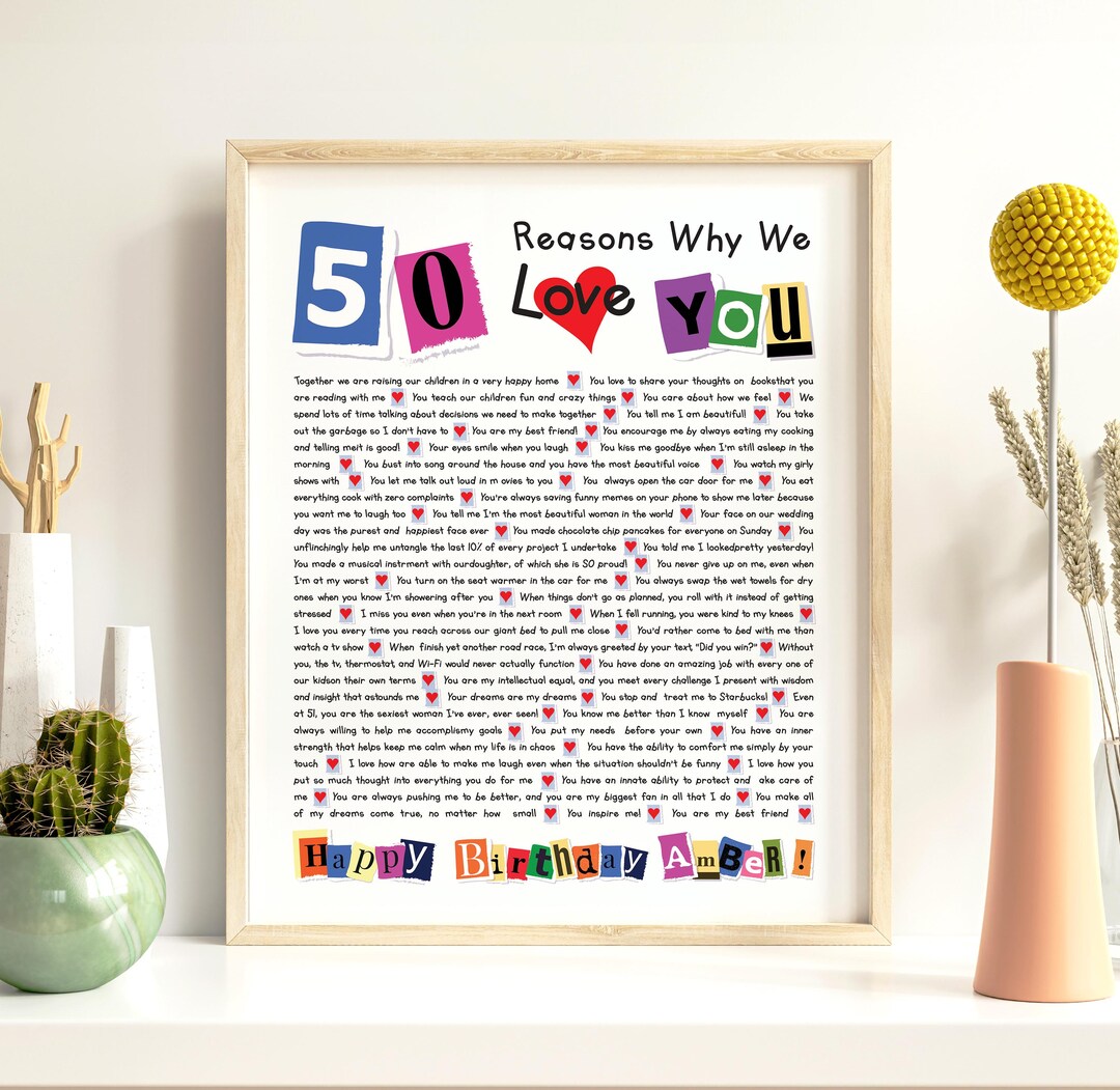 50 Things Why We Love You Poster, Letter Collage Birthday Gift, Custom ...
