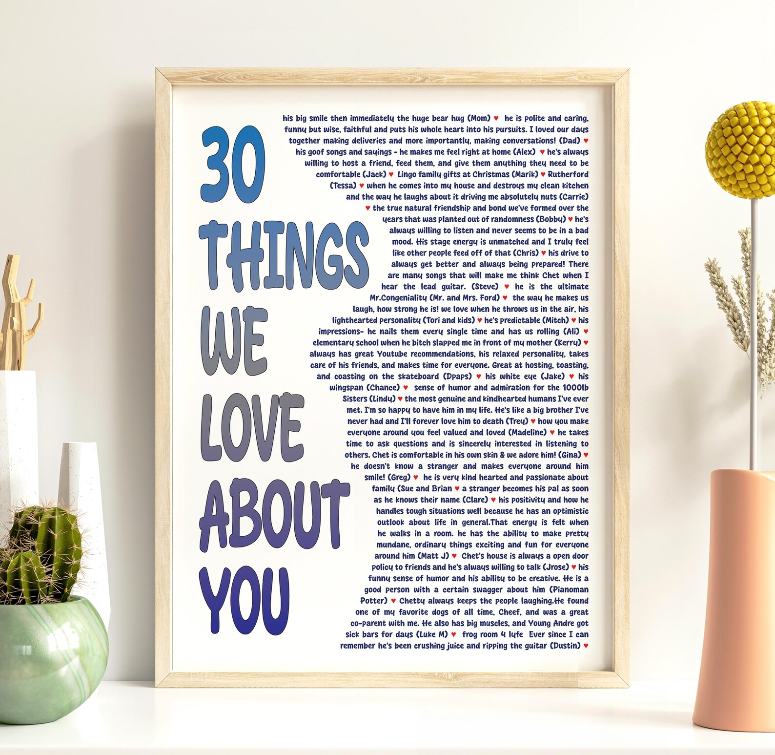 Personalized ' 30 Things We Love About You' Poster: Custom Birthday ...