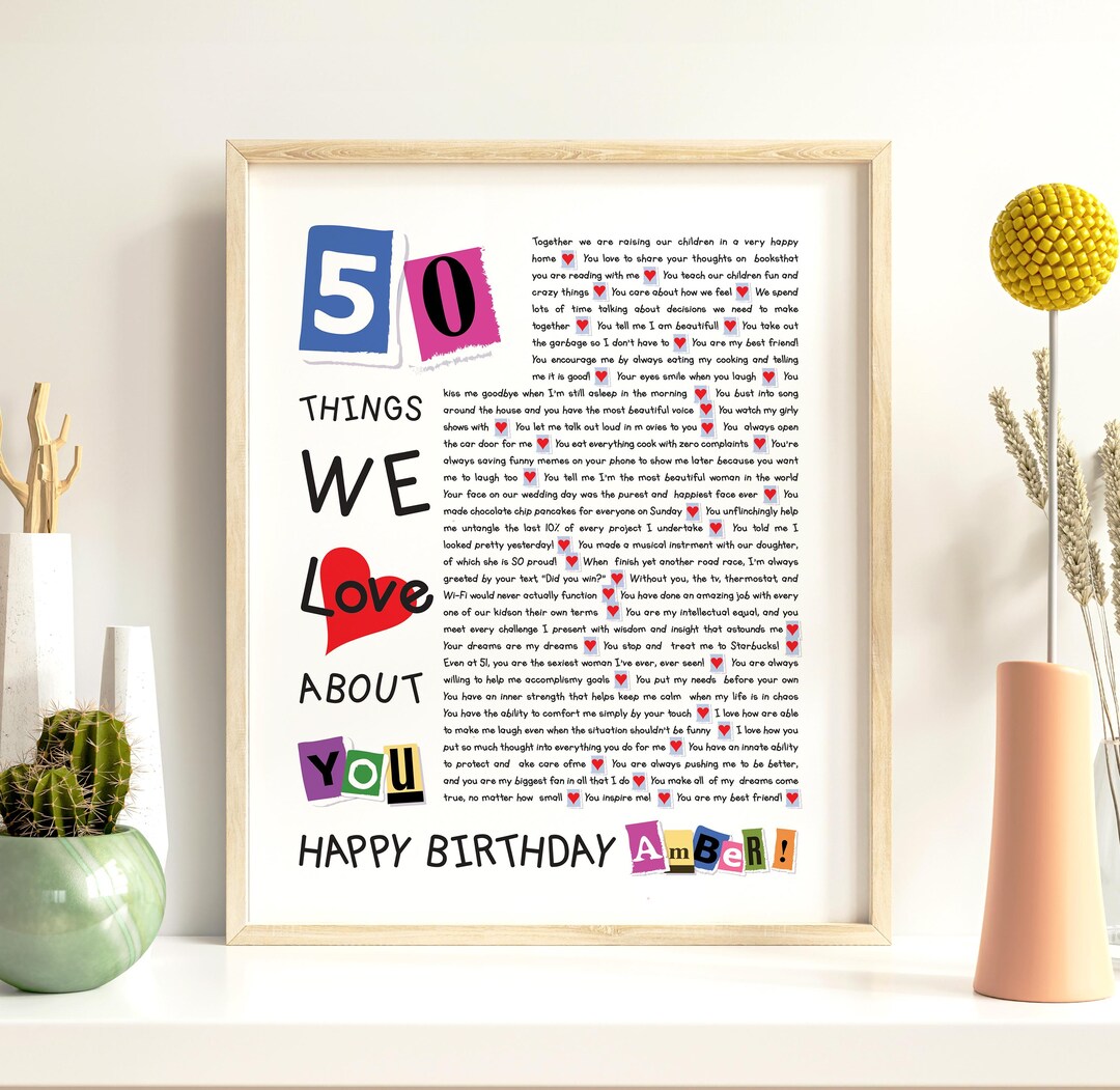 50 Things Why We Love You Poster, Letter Collage Birthday Gift, Custom ...