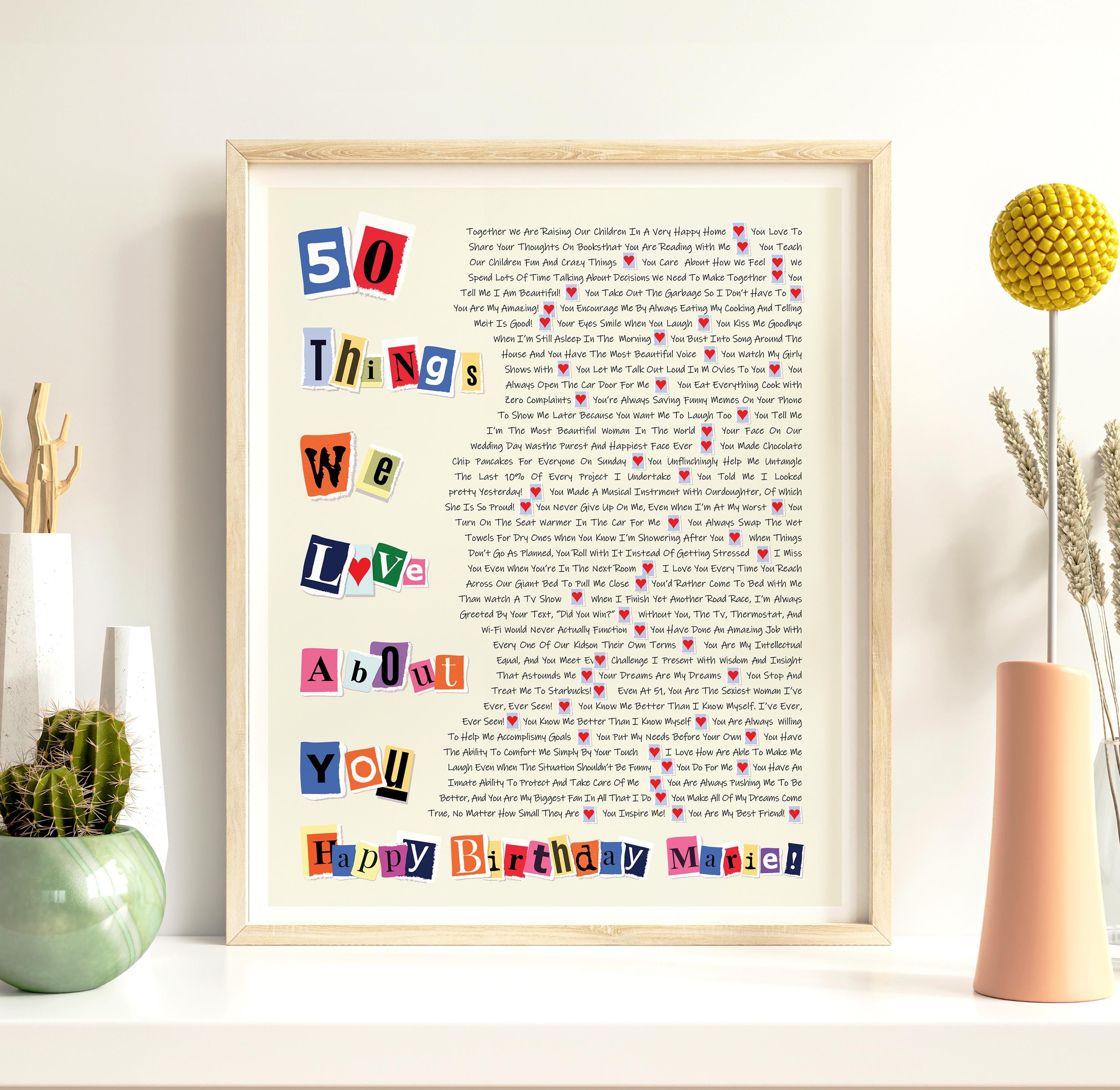 50 Reasons We Love You Poster: Personalized Birthday Gift (digital ...