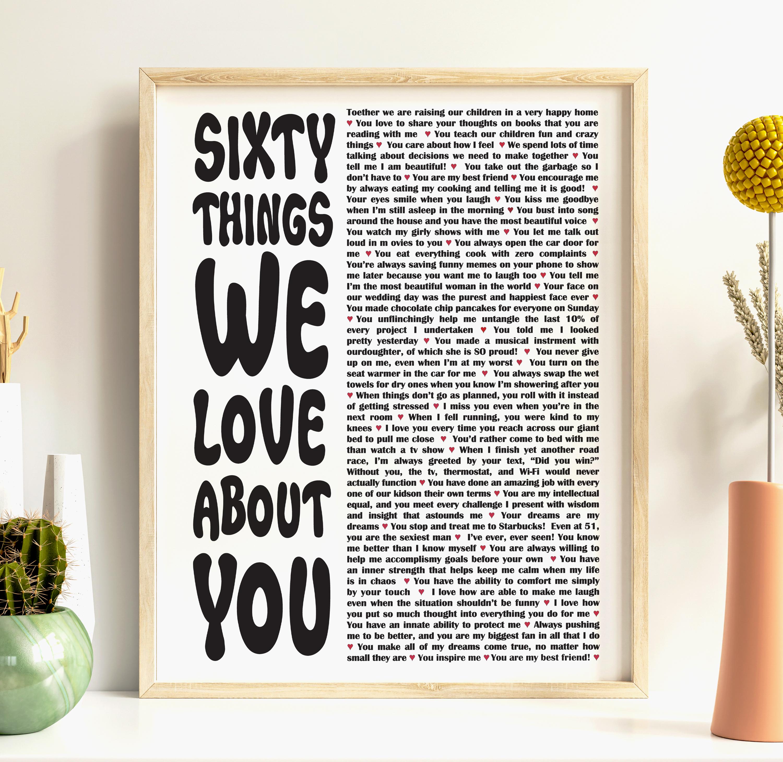 Personalized ' 30 Things We Love About You' Poster: Custom Birthday ...