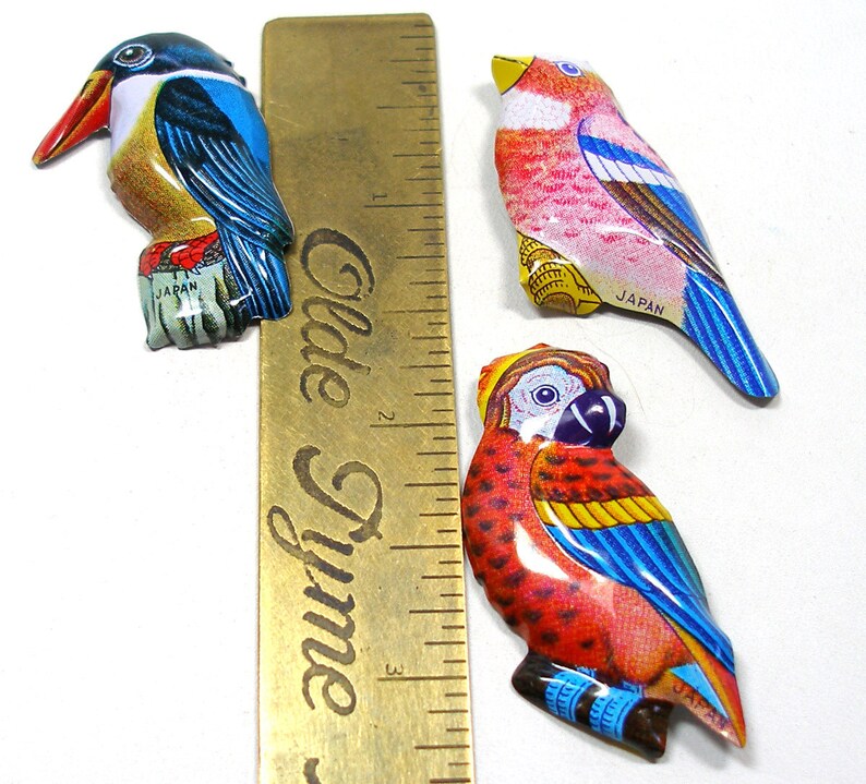 60s Tin Toy BIRD Brooches 3 Japanese Metal Parrot Toy Costume - Etsy