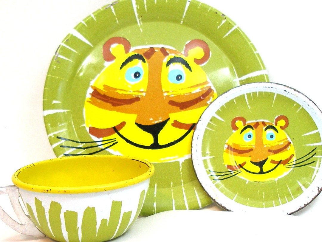 Smiling Tiger Tin Toy Tea Setting, 3 Piece Set. - Etsy